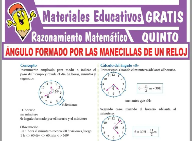 Ángulo Formado por las Manecillas de un Reloj para Quinto Grado