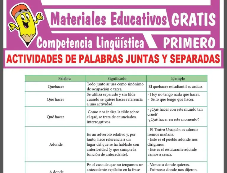 Actividades de Palabras juntas y Separadas para Primer Grado