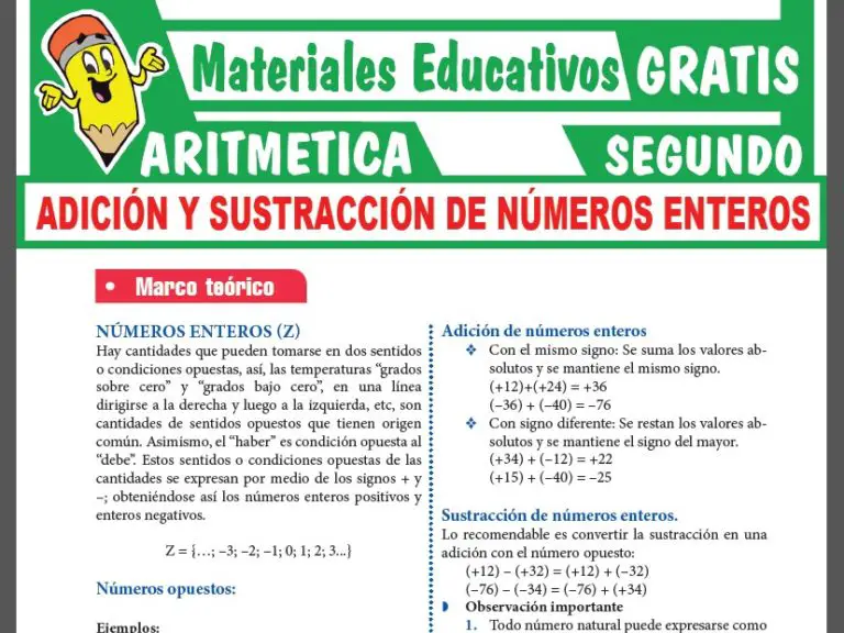 Adición y Sustracción de Números Enteros para Segundo Grado