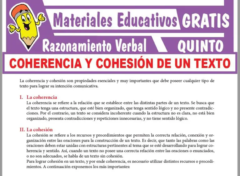 Coherencia y Cohesión de un Texto para Quinto Grado de Secundaria