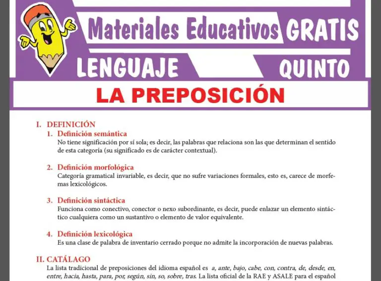 Definiciones de la Preposición para Quinto Grado de Secundaria
