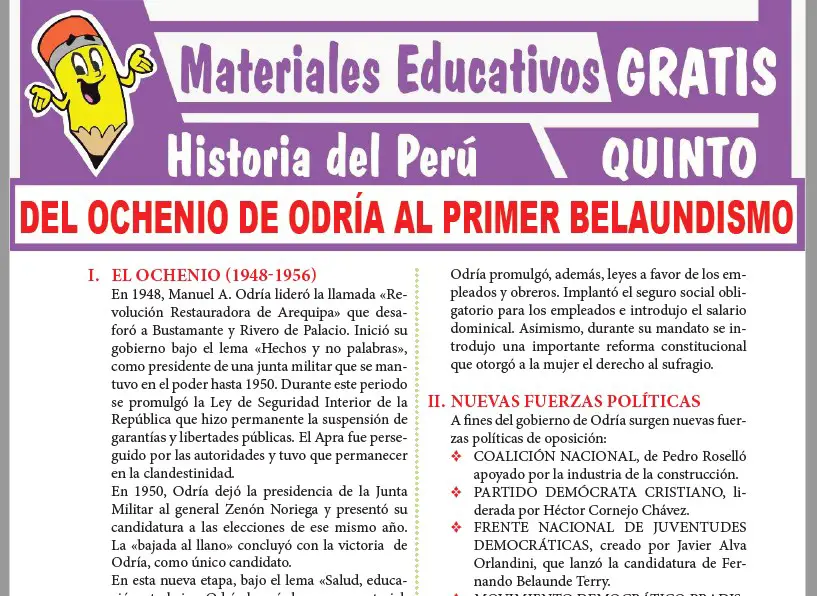 Del Ochenio de Odría al Primer Belaundismo para Quinto Grado