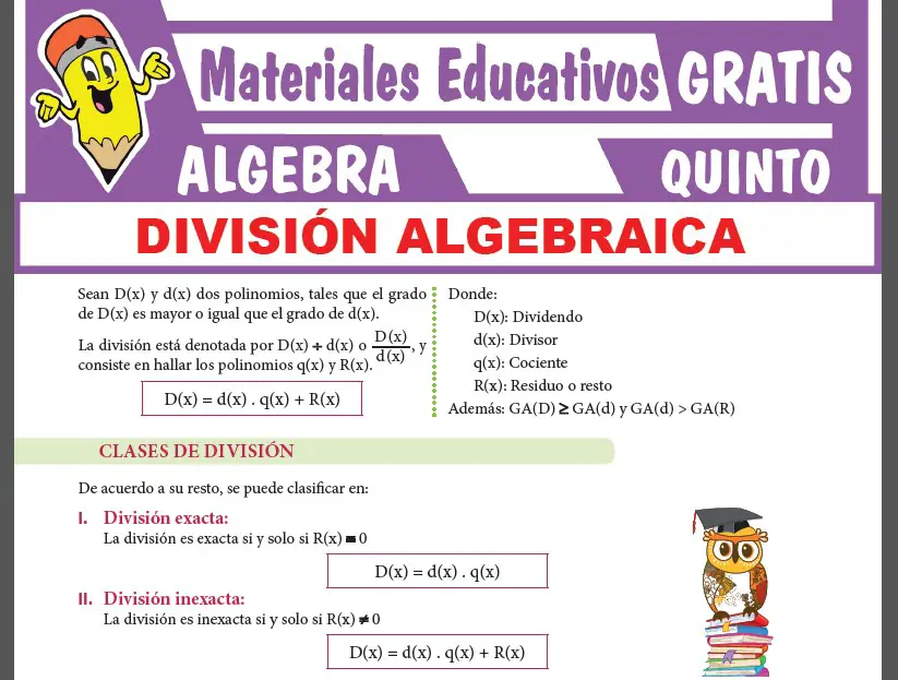 División Algebraica para Quinto Grado de Secundaria ≫ Materiales