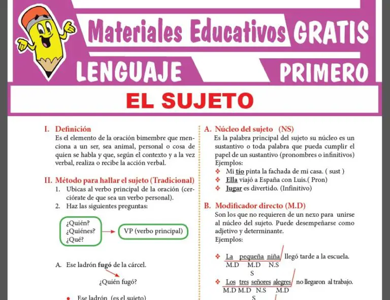 El Sujeto para Primer Grado de Secundaria ≫ Fichas GRATIS
