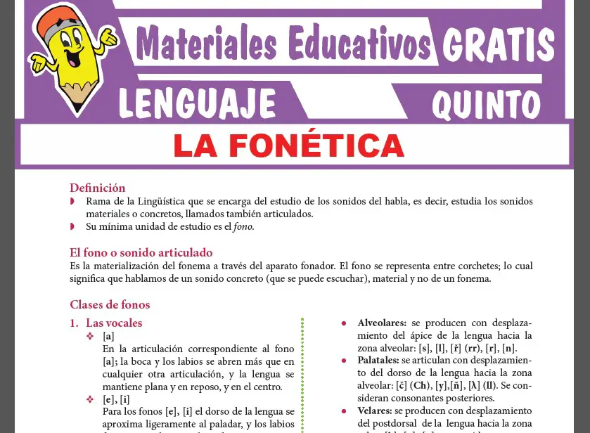 Fonética y Fono para Quinto Grado de Secundaria - Fichas GRATIS