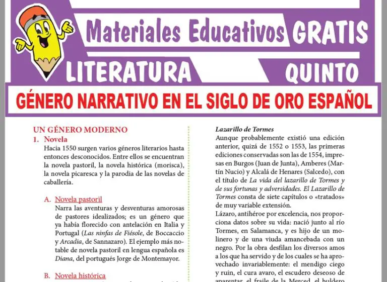 Género Narrativo en el Siglo de Oro Español para Quinto Grado
