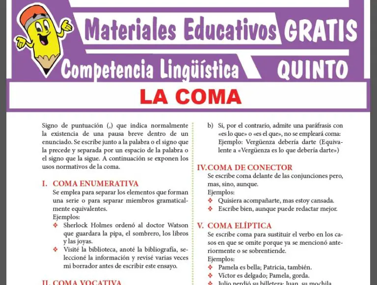 La Coma para Quinto Grado de Secundaria ≫ Materiales Educativos