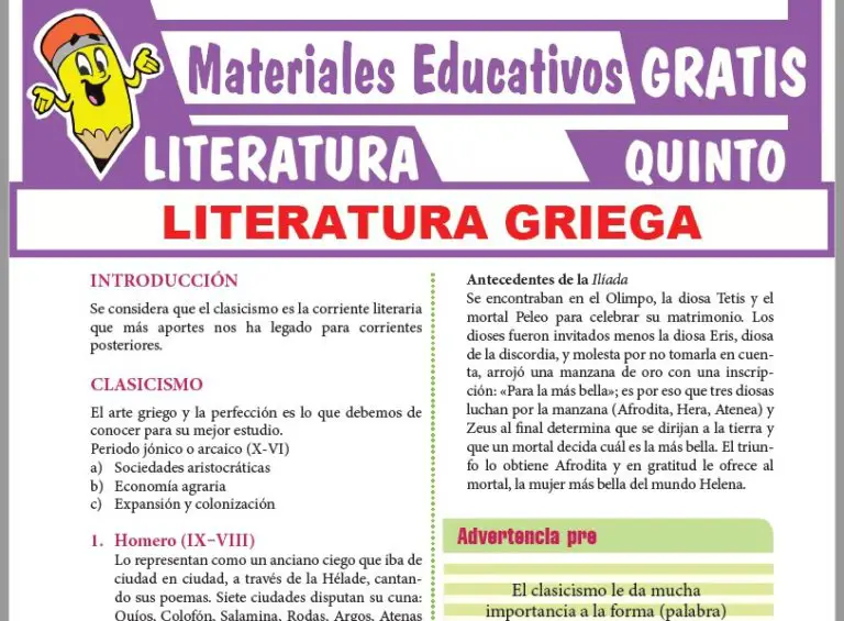 La Literatura Griega para Quinto Grado de Secundaria ≫ GRATIS