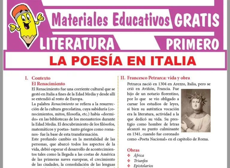 La Poesía en Italia para Primer Grado de Secundaria ≫ Fichas GRATIS