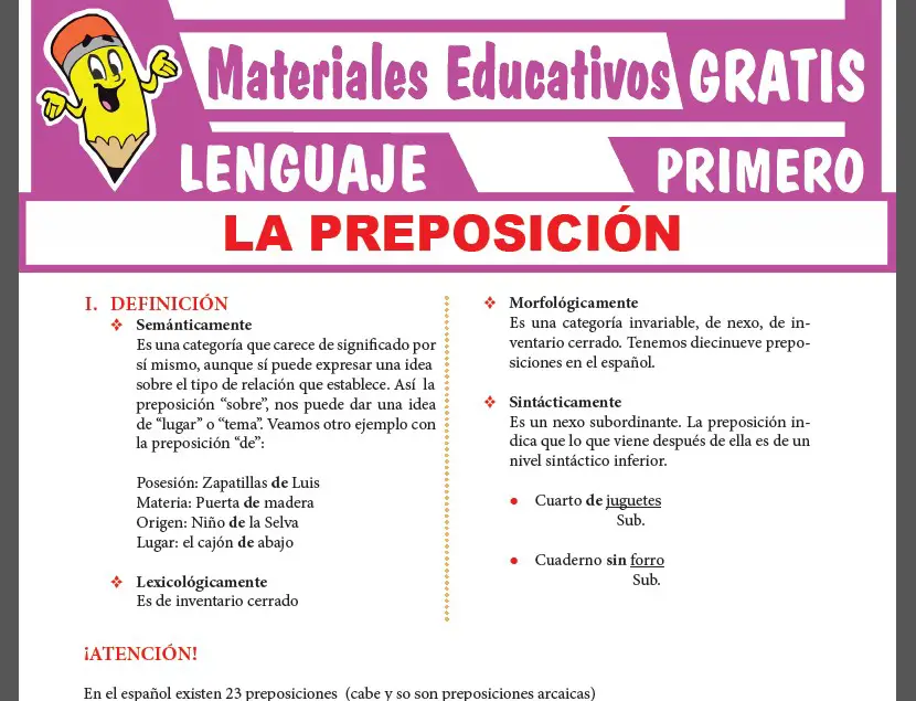 La Preposición para Primer Grado de Secundaria ≫ Fichas GRATIS