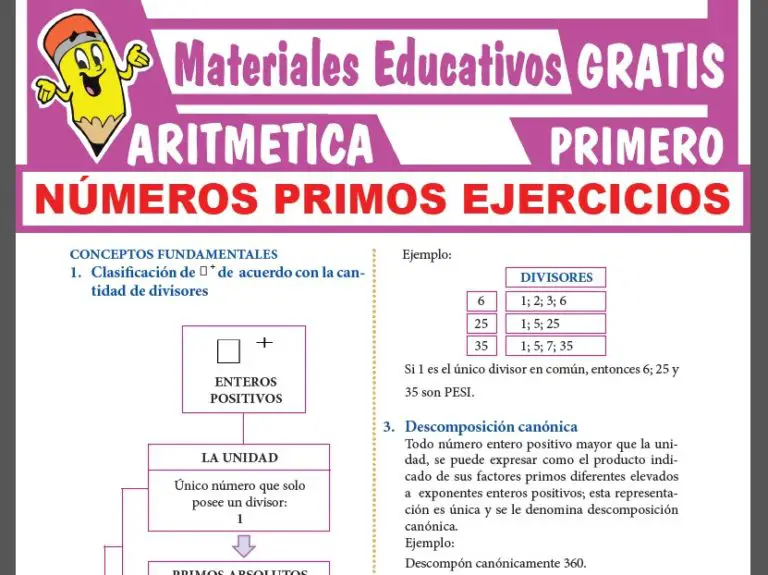 Números Primos Ejercicios para Primer Grado de Secundaria - GRATIS
