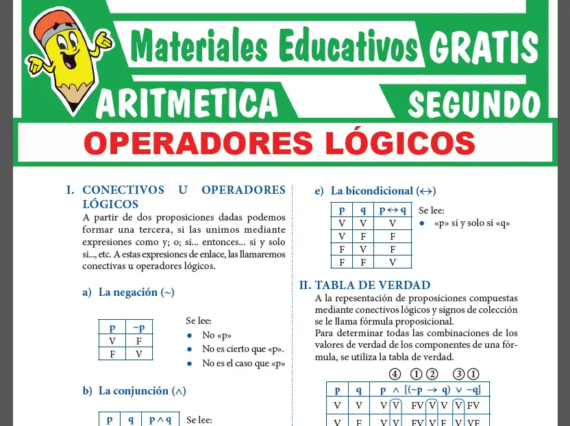 Operadores Lógicos para Segundo Grado de Secundaria ≫ GRATIS