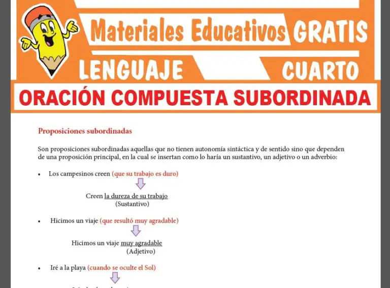 Oración Compuesta Subordinada para Cuarto Grado de Secundaria