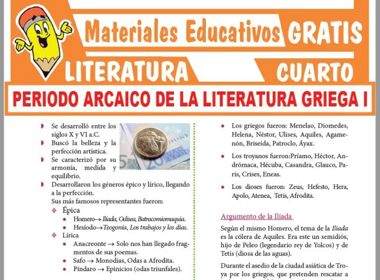 Periodo Arcaico de la Literatura Griega I para Cuarto Grado de Secundaria