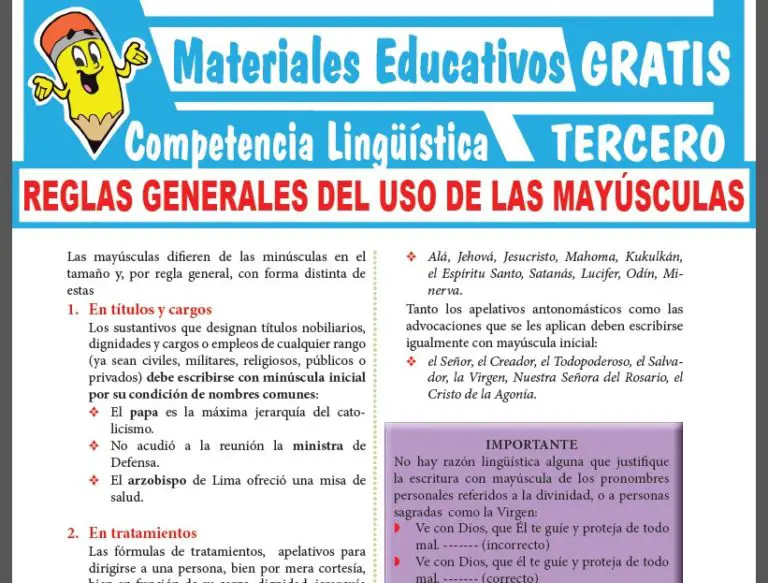 Reglas Generales del Uso de las Mayúsculas para Tercer Grado