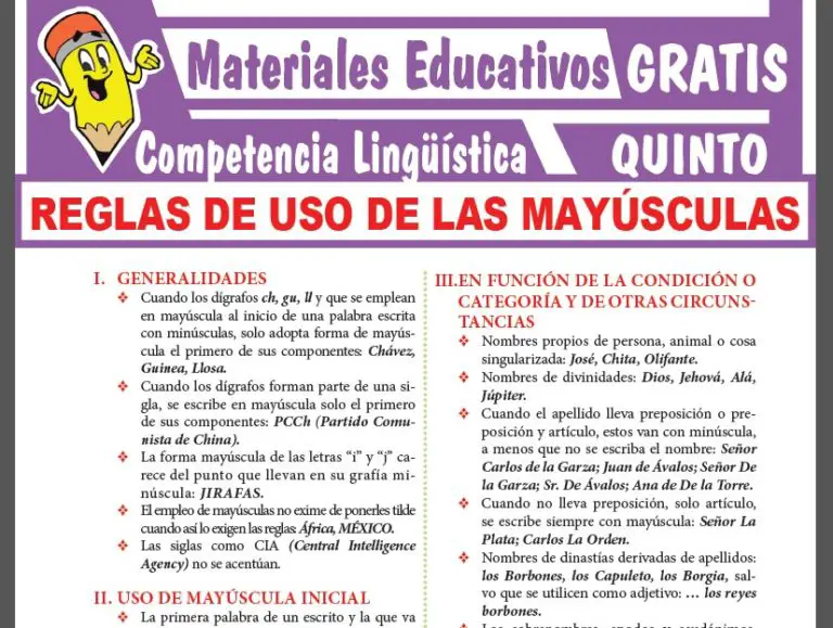 Reglas de Uso de las Mayúsculas para Quinto Grado de Secundaria