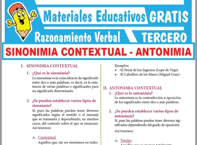 Sinonimia y Antonimia Contextual para Tercer Grado de Secundaria