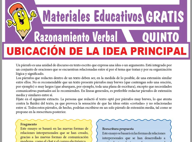 Ubicación de la Idea Principal para Quinto Grado de Secundaria